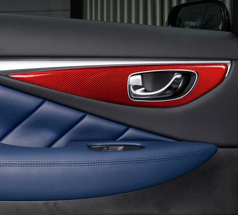 Red REAL Carbon Fiber Rear Inner Door Panel Cover for INFINITI Q50 2015 ...